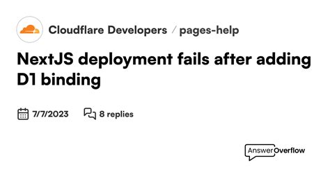 Nextjs Deployment Fails After Adding D1 Binding Cloudflare Developers