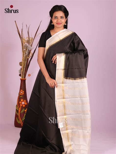 Buy Black Mysore Silk Saree With Light Grey Zari Stripes Border