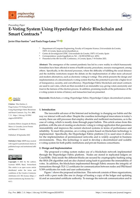 Pdf E Voting System Using Hyperledger Fabric Blockchain And Smart Contracts