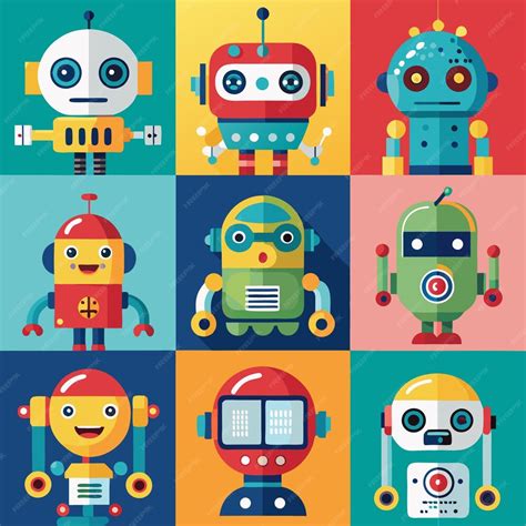 Nine Colorful Robots With Different Designs And Expressions Premium Ai Generated Vector