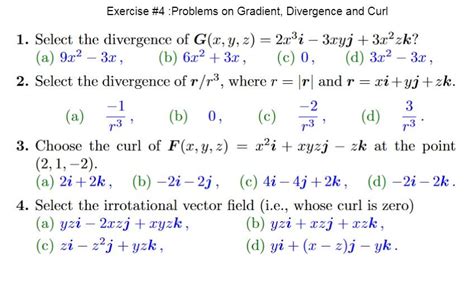 Solved Exercise 4 Problems On Gradient Divergence And