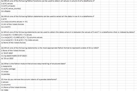 Solved 1a Which One Of The Following Python Functions Can