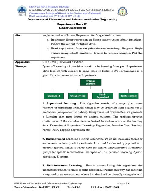 Aiml 04 28 Pdf Linear Regression Dependent And Independent