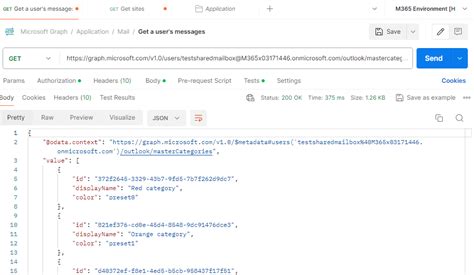api graph find the categories of an outlook email in a shared mailbox