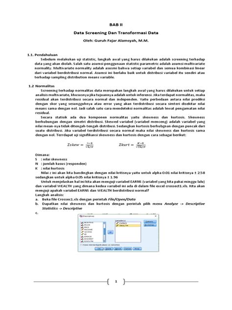Bab Ii Statistik 2 Data Screening Dan Transformasi Data Pdf