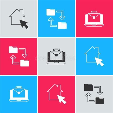 Set Online Working Cloud Storage Document Folder And Icon Vector Stock Vector Illustration