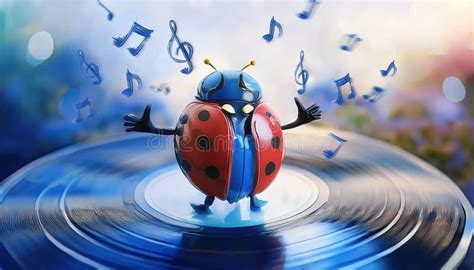 Dancing Ladybug Spreads Joy With Music On A Melting Vinyl Record In A Whimsical Celebration Of