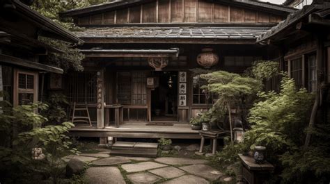 The Japanese Village House With Plants And A Stone Walkway Japan Old