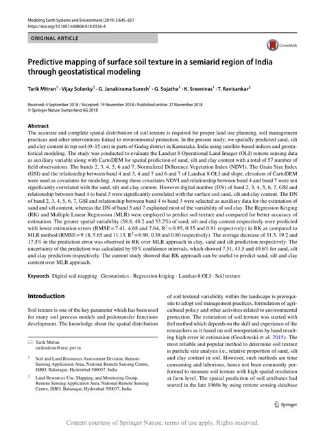 Predictive Mapping Of Surface Soil Texture In A Semiarid Region Of India Through Geo Statistical