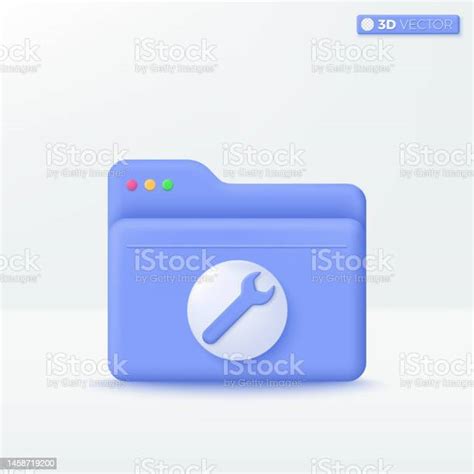 렌치 아이콘 기호가 있는 폴더입니다 유지 보수 폴더 지침 폴더 기술 또는 유지 보수 용어 개념에 대한 사용자 가이드 3d 벡터 고립 된 그림 만화 파스텔 최소한의