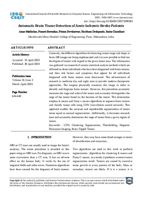 Pdf Automatic Brain Tissue Detection Of Acute Ischemic Stroke Patients Smita Chaudhari