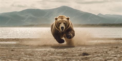 Premium Ai Image Bear Running On Beach