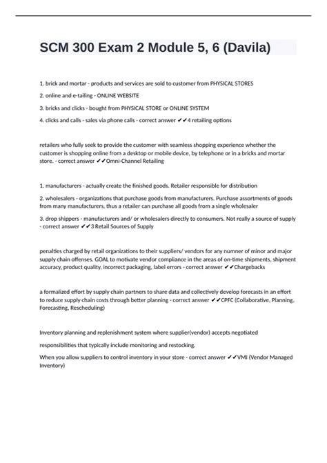 Scm 300 Exam 2 Module 5 6 Davila With 100 Correct Answers Scm 300 Stuvia Us