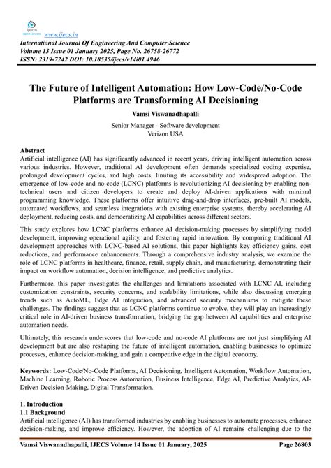 Pdf The Future Of Intelligent Automation How Low Codeno Code