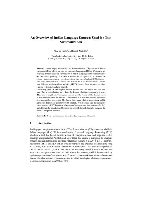 an overview of indian language datasets used for text summarization