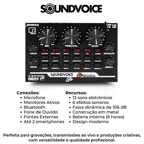 Interface De Áudio Soundvoice Lite Soundcasting O Acústico Referência em instrumentos