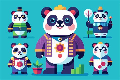 A Collection Of Adorable Pandas In Varied Colorful Outfits Showcasing Unique Poses And