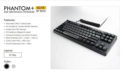 TECWARE Phantom Elite 87 TKL RGB Bluetooth Wireless Mechanical Gaming Keyboard Wired