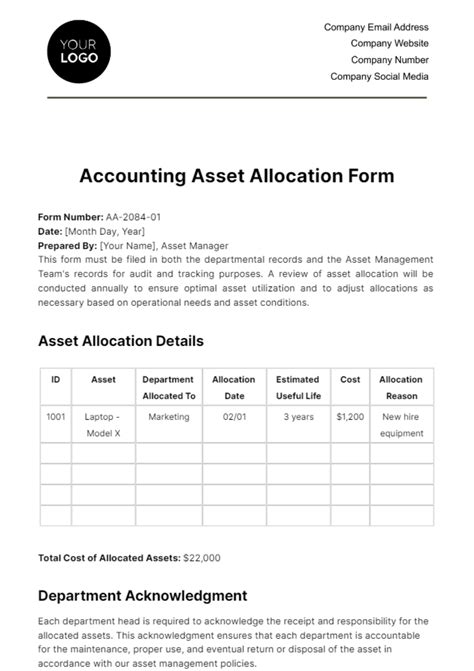 Free Accounting Asset Allocation Form Template To Edit Online