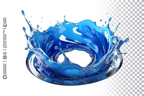 Psd 3d реалистичный синий всплеск капли жидкой воды на прозрачном фоне Премиум Psd Файл