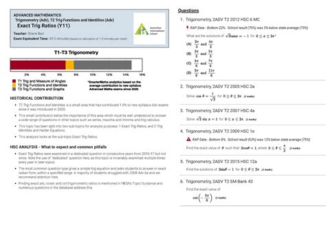 Hsc Past Questions Exact Trig A D V A N C Ed M A T H E M At Ic S Tr Ig On Om Et Ry A Dv T