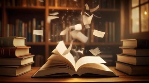 Magical Open Book With Flying Pages In Library 75482495 Stock Video At