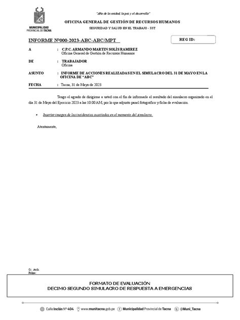 Modelo De Informe De Simulacro 31 05 2023 Pdf