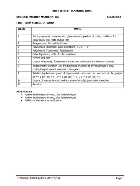 First Term Ss2 Further Mathematics 1 Pdf Trigonometric Functions