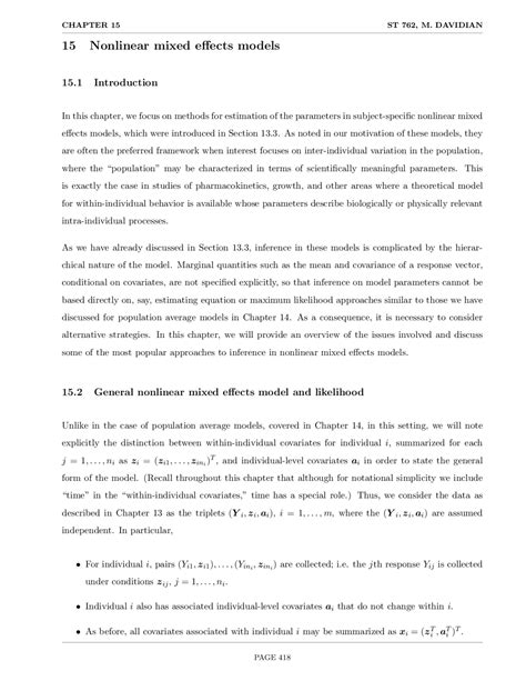 Nonlinear Mixed Effect Models Of Statistical Models St 762 Docsity