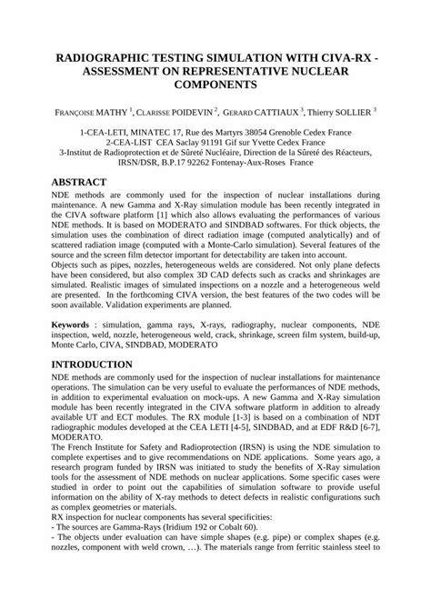 Pdf Radiographic Testing Simulation With Civa · Assessment On