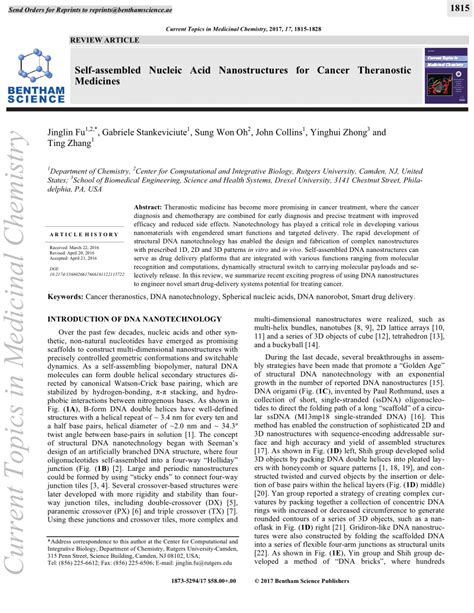 Pdf Self Assembled Nucleic Acid Nanostructures For Cancer Theranostic