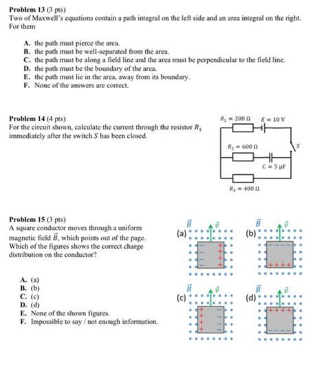 solved problem 13 3 pts two of maxwell s equations contain