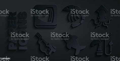 상어 문어 낚시 작살 새우 및 머리 아이콘을 설정합니다 벡터 3차원 형태에 대한 스톡 벡터 아트 및 기타 이미지 3차원 형태 갑각류 검은색 Istock