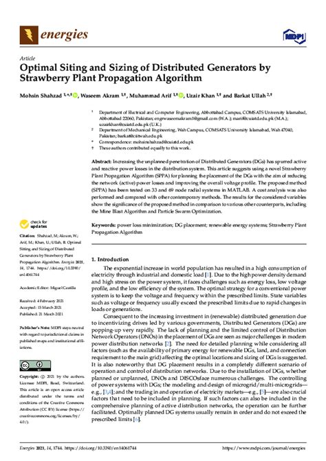 Pdf Optimal Siting And Sizing Of Distributed Generators By Strawberry