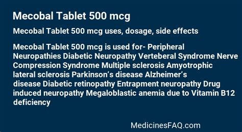 Mecobal Tablet 500 Mcg Uses Dosage Side Effects Food Interaction And Faq
