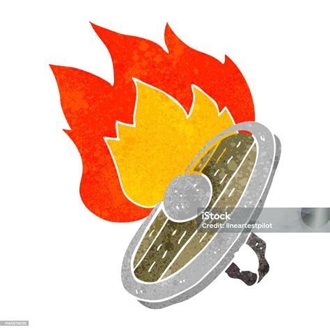Freehand Drawn Retro Cartoon Shield Burning Stock Illustration