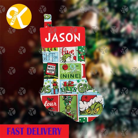 Grinch Quilted Personalized Colorful Christmas Stocking Kaiteez