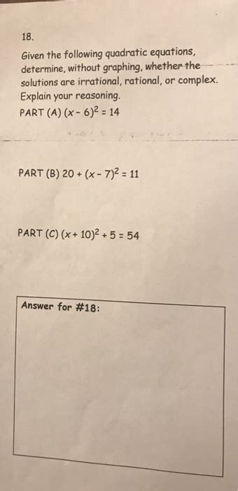 Solved Given The Following Quadratic Equations Chegg Com