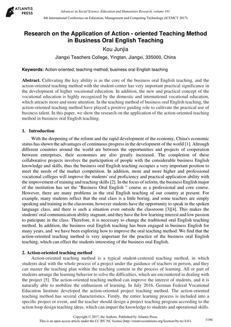 Pdf Research On The Application Of Action Oriented Teaching Method In Business Oral English
