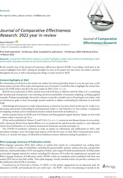 Journal Of Comparative Effectiveness Research 2022 Year In Review