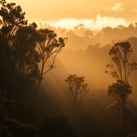 Golden Light In Australian Eucalyptus Forest Stock Illustration