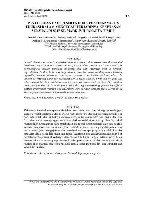 Pdf Penyuluhan Bagi Peserta Didik Pentingnya Sex Edukasi Dalam Mencegah Terjadinya Kekerasan
