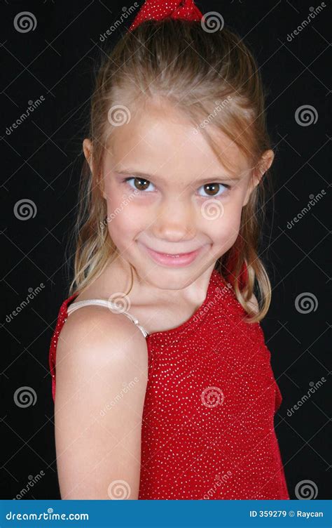Smiling Girl In Red Shirt Stock Image Image Of Band Black 359279