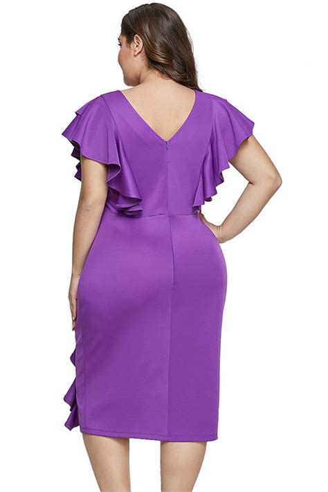 Hualong Sexy Short Sleeve V Neck Plus Size Ruffle Dress