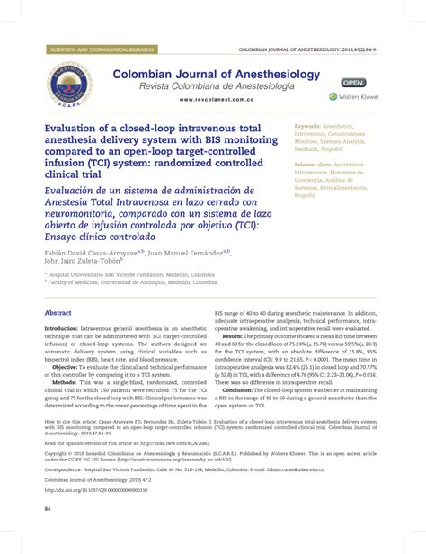 pdf evaluation of a closed loop intravenous total anesthesia delivery
