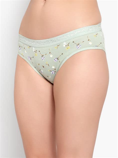 Women Persian Green Floral Printed Cotton Low Waist Hipster Panty