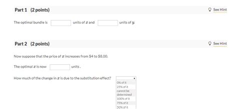Solved Part Points The Optimal Bundle Isunits Of X Chegg Com