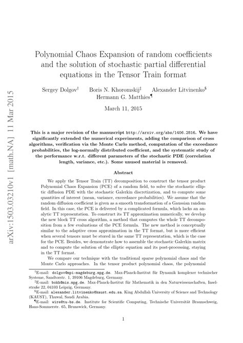 Pdf Polynomial Chaos Expansion Of Random Coefficients And The Solution Of Stochastic Partial