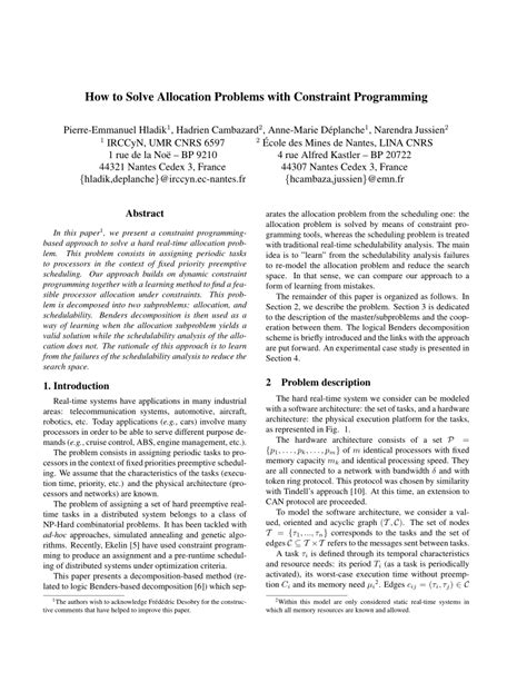 Pdf How To Solve Allocation Problems With Constraint Programming