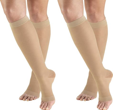 Truform Compression 15 20 Mmhg Sheer Knee High Open Toe Stockings Nude X Large 2 Count